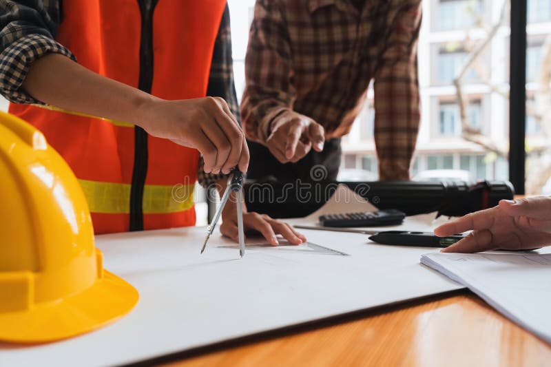 Architect Engineer Discussing on Blueprint Planning Concept ...