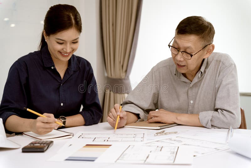 Architect and Engineer are Discussing and Viewing and Editing Plans Stock Image - Image of real ...