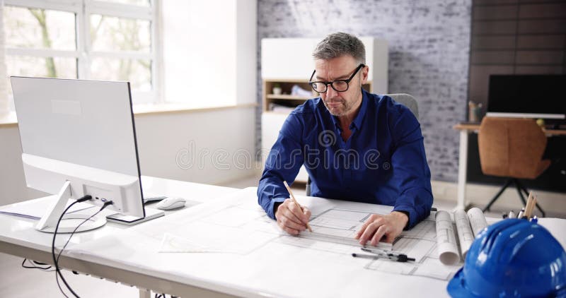 Architect Engineer Drawing Architectural Construction Plan Stock Photo ...