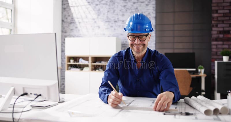 Architect Engineer Drawing Architectural Construction Plan Stock Image ...