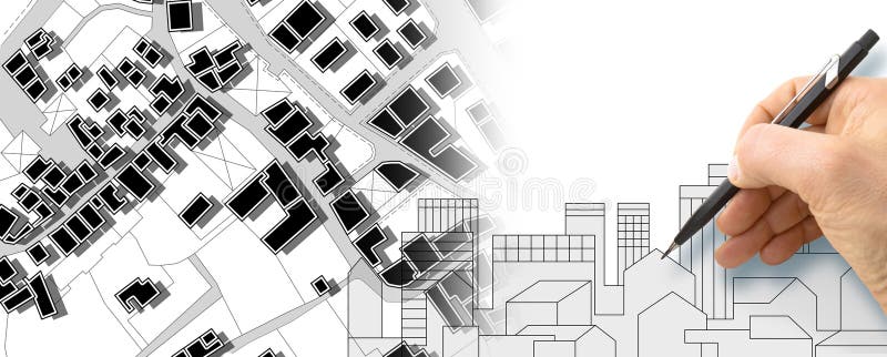 Engineer Drawing a City Skyline Stock Image - Image of activity ...