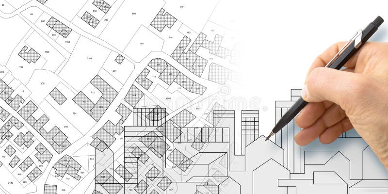 Architect or Engineer Drawing a City Skyline with Residential Building ...