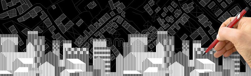 Architect or Engineer Drawing a Residential Building Over an Imaginary ...