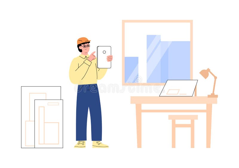 Architect or Engineer in Helmet Develops Building Construction Project ...