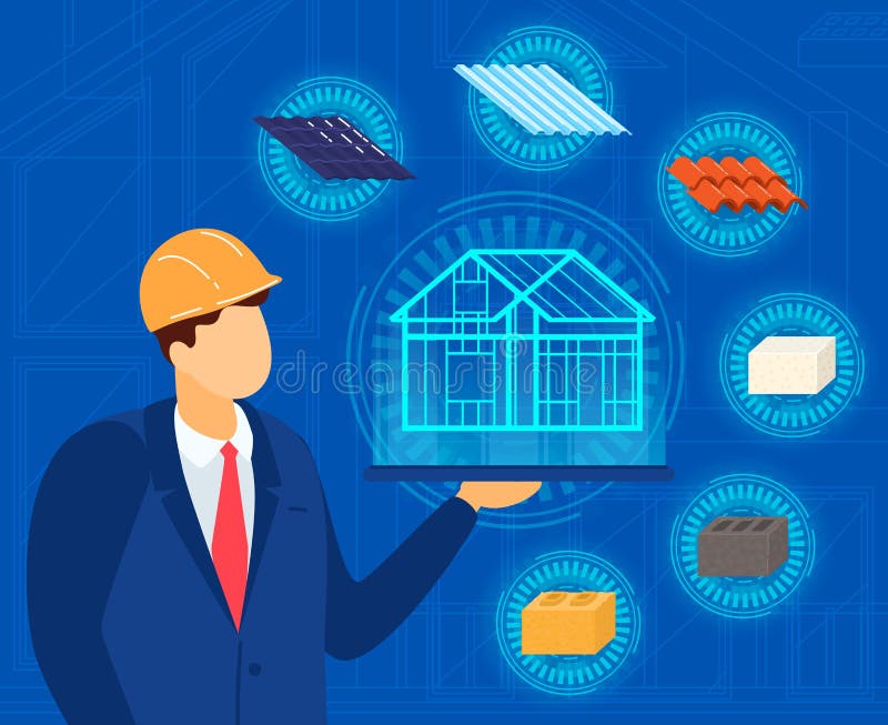 Architect Engineer with House Project Vector Illustration, Cartoon ...