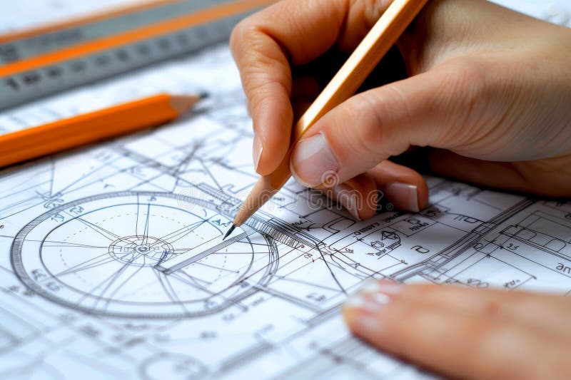 Architect Engineer Innovating Project Designs Surrounded by Detailed Blueprints and Creative ...