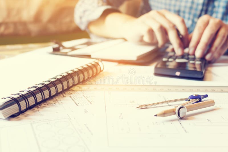Architect Engineer Man Calculate Building Area with Equipment on Stock ...