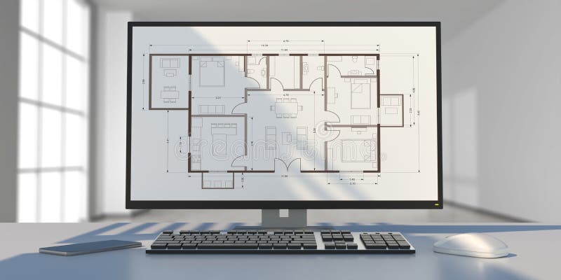 Architect Engineer Office. Building Project Blueprint Plan on a ...