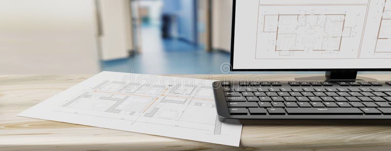 Architect Engineer Office. Building Project Blueprint Plan on a ...