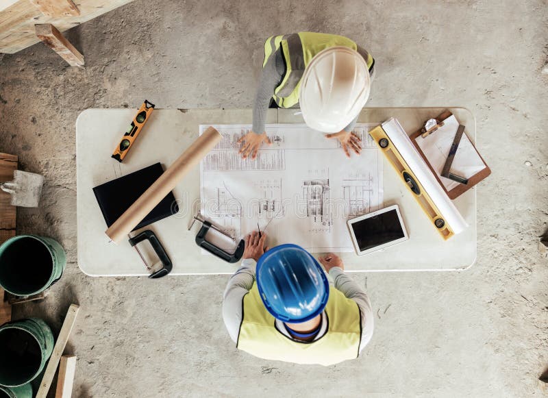 Architect, Engineer and Planning with Blueprint, Paper and ...