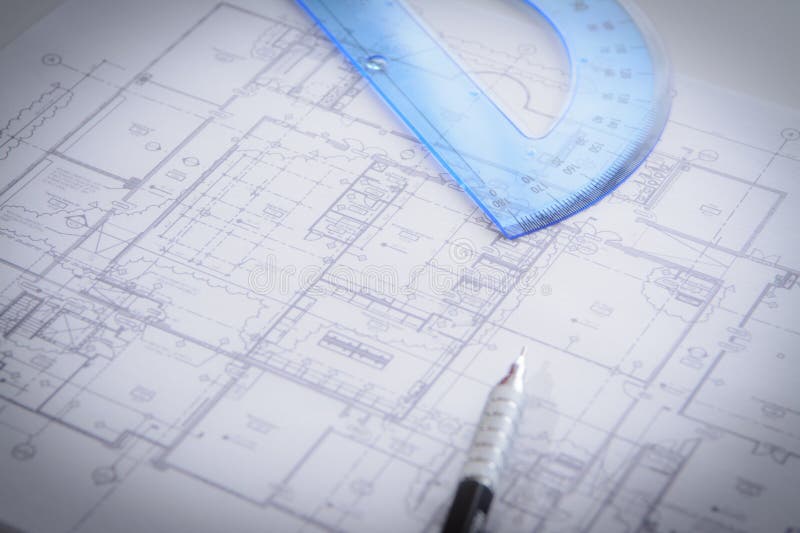 Blueprint with tools stock image. Image of outline, high - 371258453