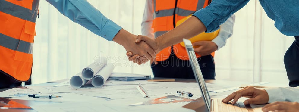Architect and Engineer Shake Hand after Successful Cooperation Teamwork ...