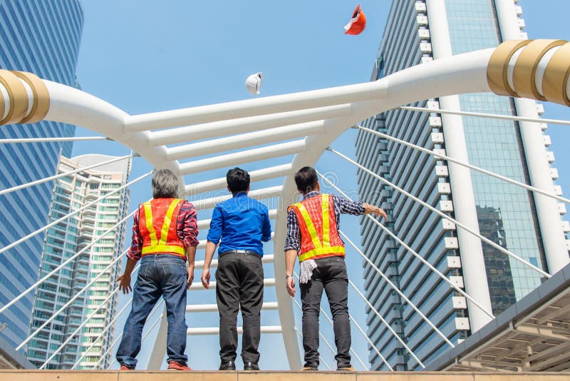 Architect Engineer Team Hands Raised Together and Success in ...