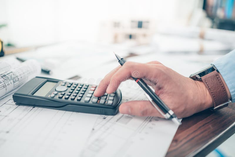 Architect Engineer Use Calculator for Calculate Drawing Design Working ...
