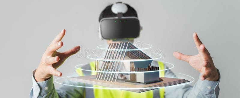 Architect or Engineer Use VR Headset for BIM Technology Working Design ...