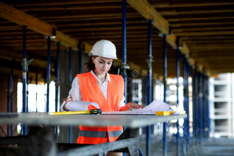 Architect or Engineer Working, Browsing Building Project Indoor of ...