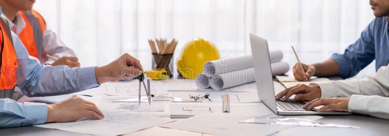 Architect or Engineer Working on Building Blueprint in Office. Insight ...
