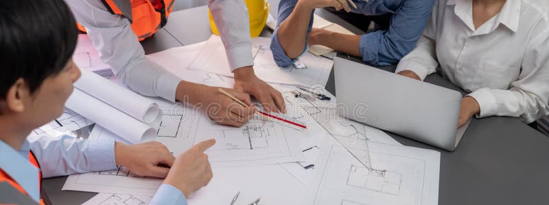 Architect or Engineer Working on Building Blueprint in Office. Insight ...