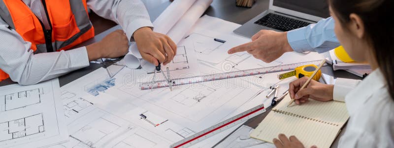 Architect or Engineer Working on Building Blueprint in Office. Insight ...