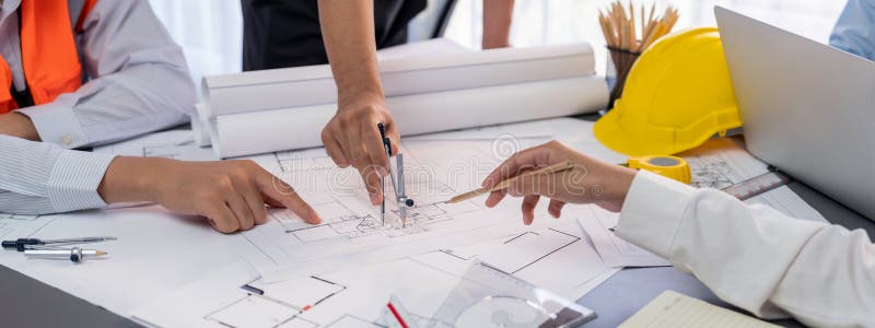 Architect or Engineer Working on Building Blueprint in Office. Insight ...