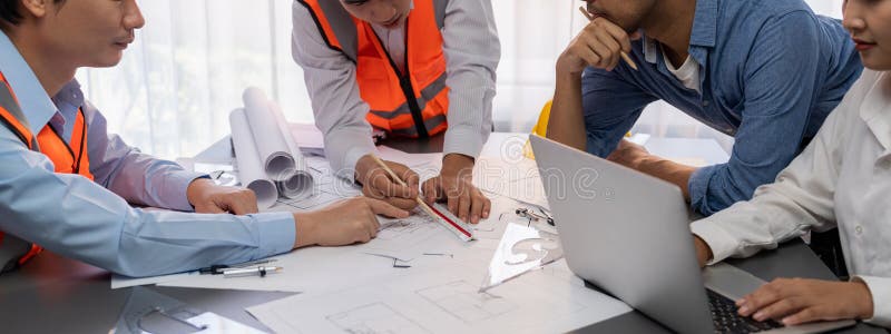 Architect or Engineer Working on Building Blueprint in Office. Insight ...