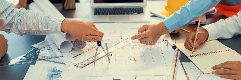 Architect or Engineer Working on Building Blueprint in Office. Insight ...
