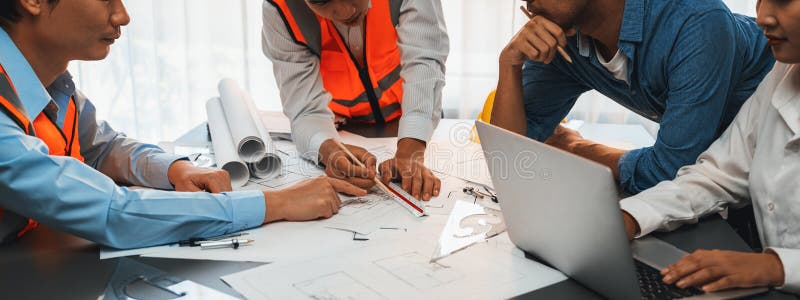 Architect or Engineer Working on Building Blueprint in Office. Insight ...