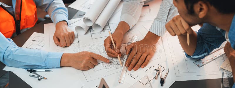 Architect or Engineer Working on Building Blueprint in Office. Insight ...