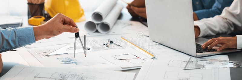 Architect or Engineer Working on Building Blueprint in Office. Insight ...