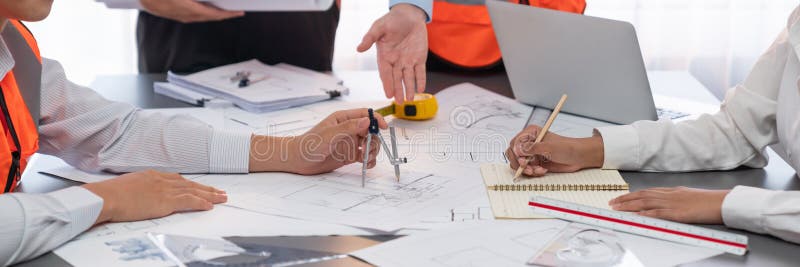 Architect or Engineer Working on Building Blueprint in Office. Insight ...