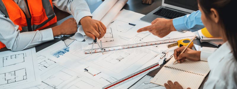 Architect or Engineer Working on Building Blueprint in Office. Insight ...