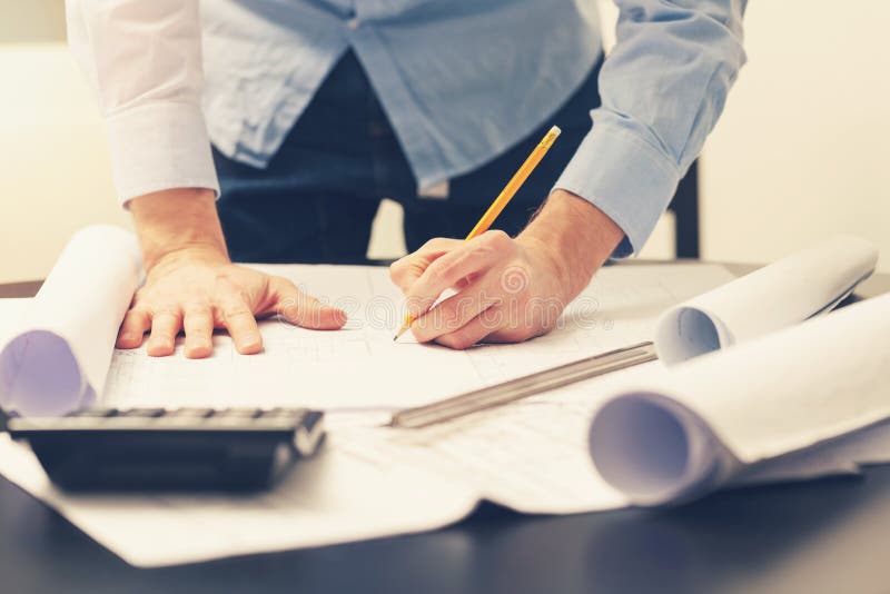 Architect, Engineer Working on Construction Project Stock Image - Image ...