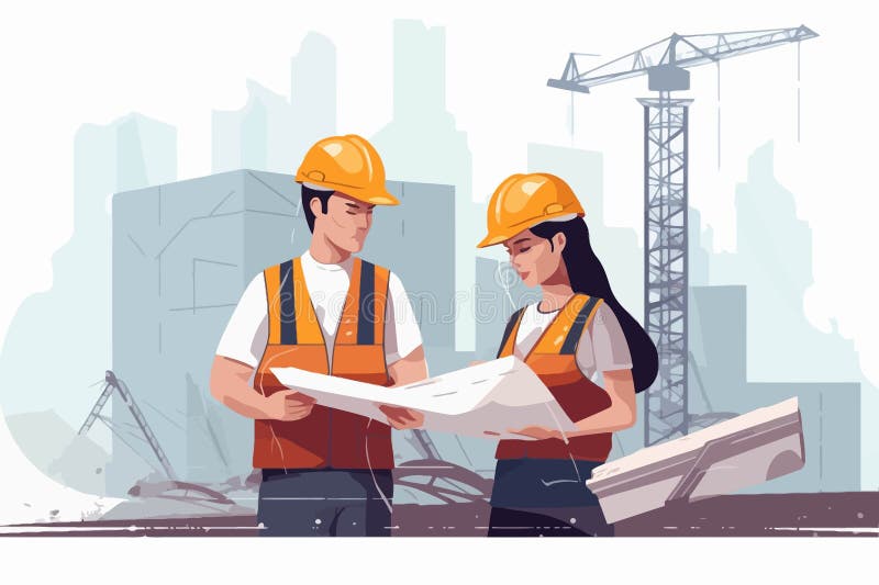 Architect and Engineer Working on Construction Site. Vector ...