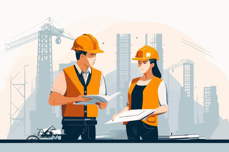 Architect and Engineer Working on Construction Site. Vector ...