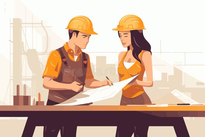 Architect and Engineer Working on Construction Site. Vector ...