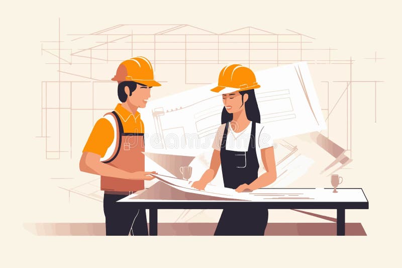 Architect and Engineer Working on Construction Site. Vector ...