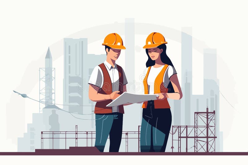 Architect and Engineer Working on Construction Site. Vector ...