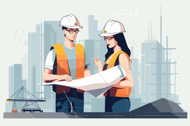 Architect and Engineer Working on Construction Site. Vector ...