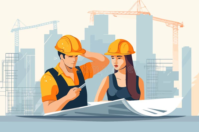 Architect and Engineer Working on Construction Site. Vector ...