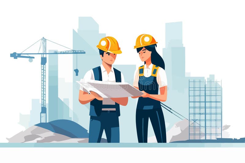 Architect and Engineer Working on Construction Site. Vector ...