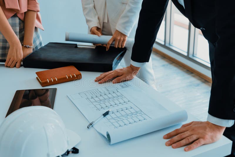 Architect and Engineer Working with Drawing. Uds Stock Image - Image of ...