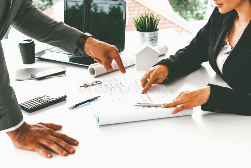 Architect and Engineer Working with Drawing. Uds Stock Image - Image of ...