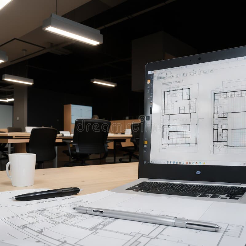 Architect or Engineer Working in Office with Blueprints,engineer Inspection in Workplace for ...