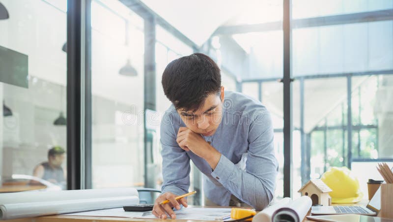 Architect or Engineer Working in Office Stock Photo - Image of divider ...