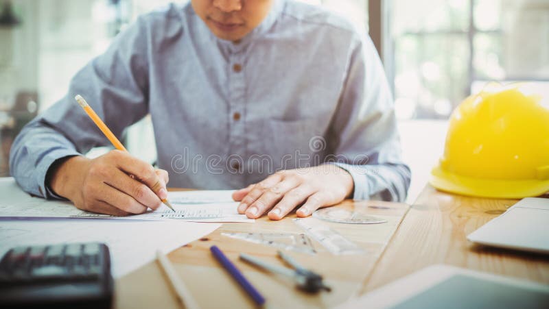 Architect or Engineer Working in Office Stock Photo - Image of ...