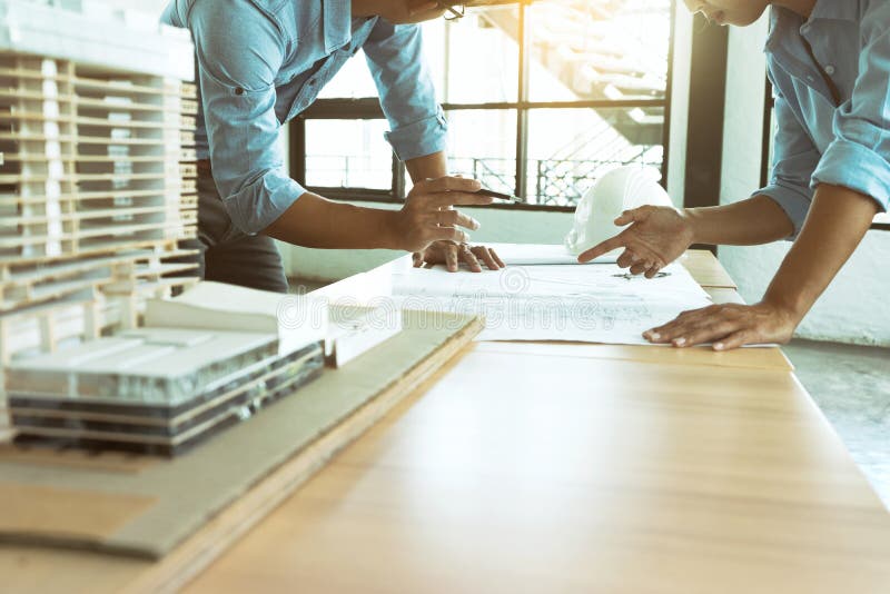 Architect or Engineer Working on Table Show Work Stock Photo - Image of ...