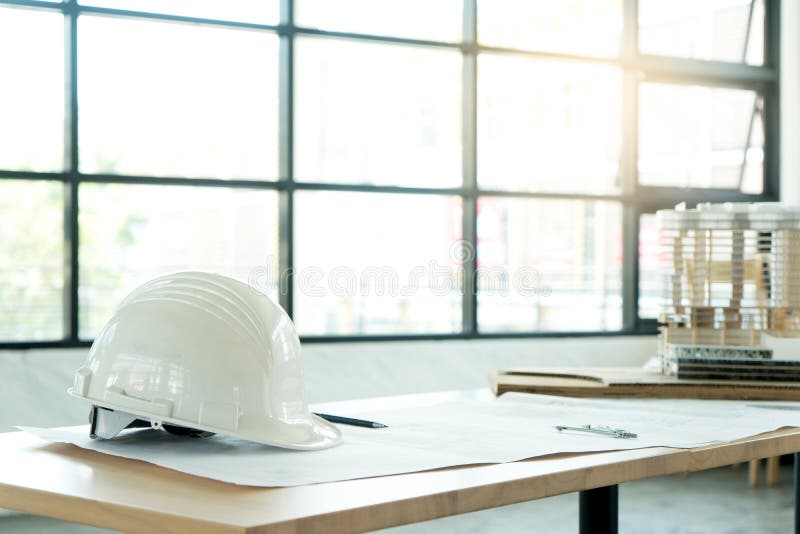 Architect or Engineer Working on Table Show Work Stock Photo - Image of ...