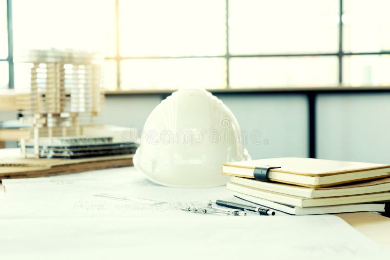 Architect or Engineer Working on Table Show Work Stock Image - Image of ...