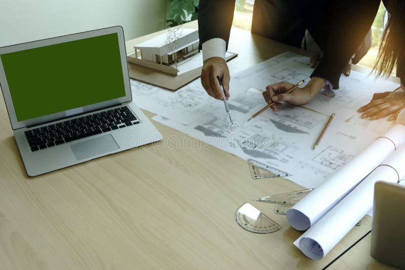 Architect or Engineer Working on Table Show Work Hand Stock Photo ...