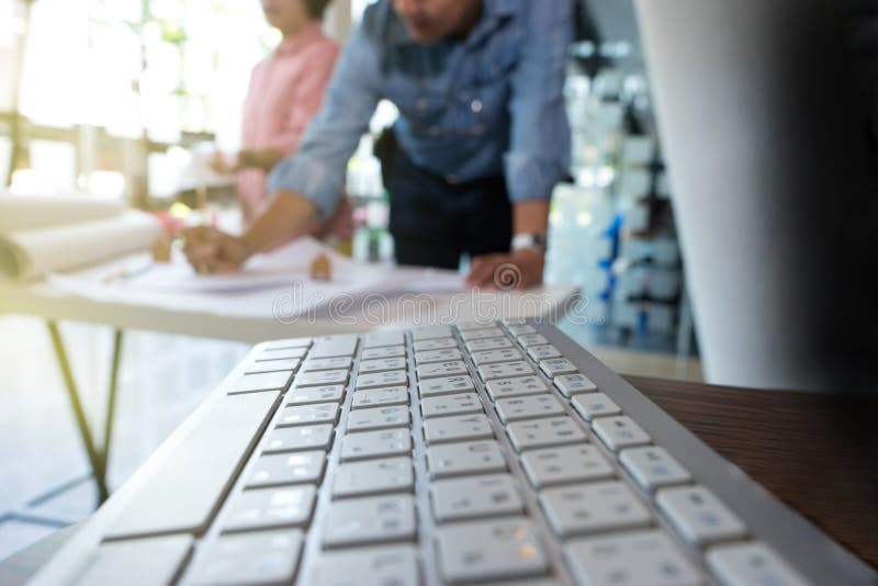 Architect or Engineer Working on Table Stock Photo - Image of office ...